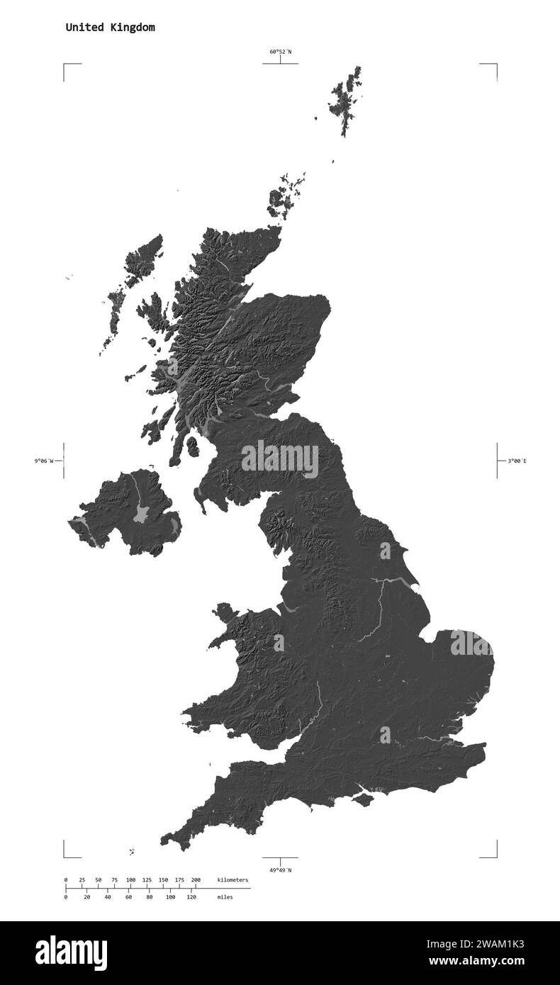 Shape of a Bilevel elevation map with lakes and rivers of the United ...