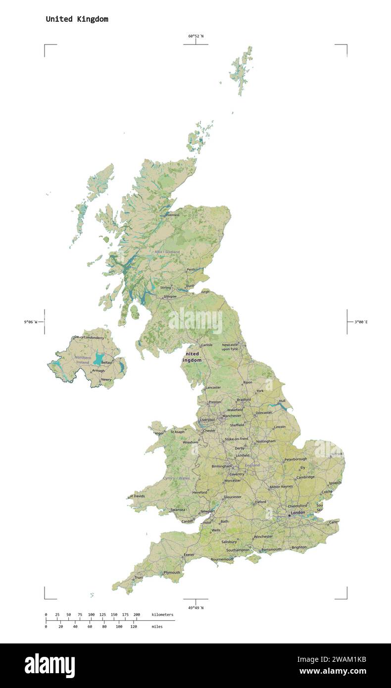 Shape of a topographic, OSM Humanitarian style map of the United ...