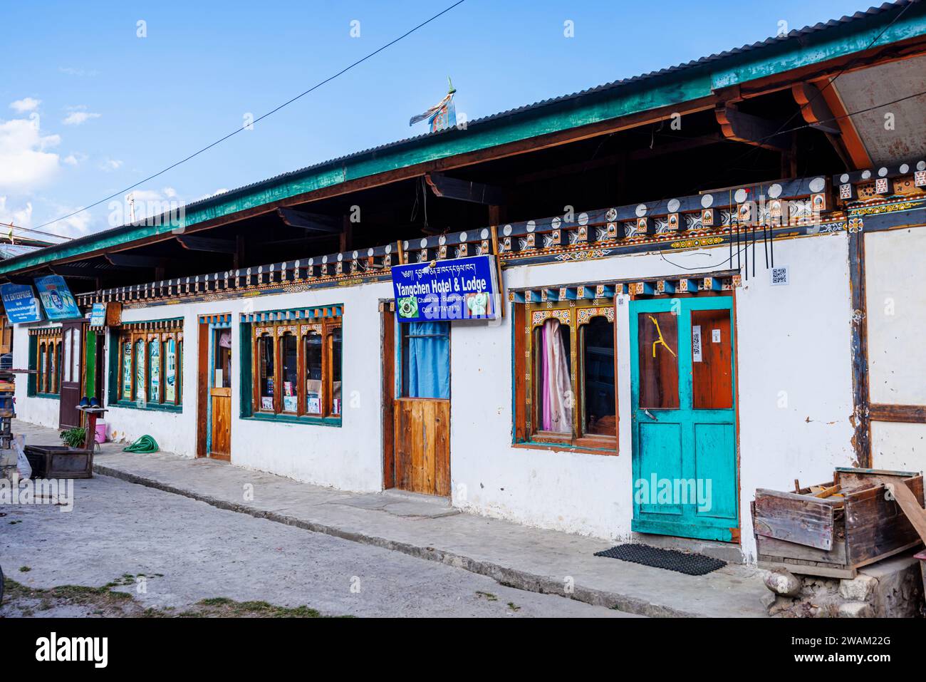 Yangchen Hotel & Lodge and local shops in Chamkhar Town, Bumthang, in ...