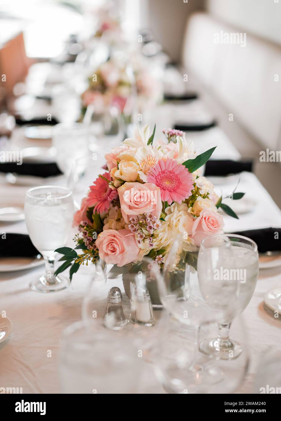 Colorful floral arrangement on a bright restaurant table Stock Photo ...