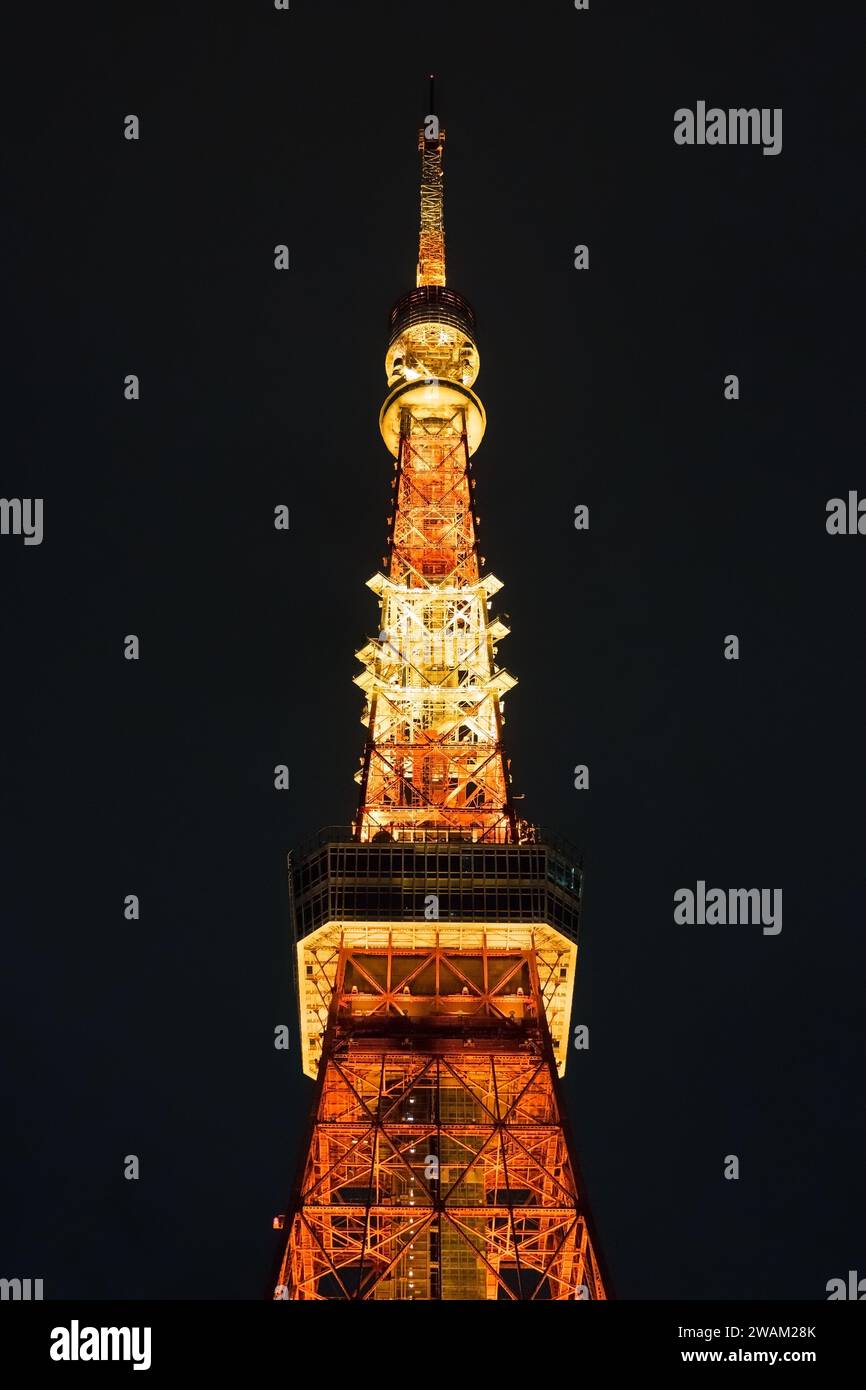 Tokyo Tower illuminated at night, communications and observation tower ...