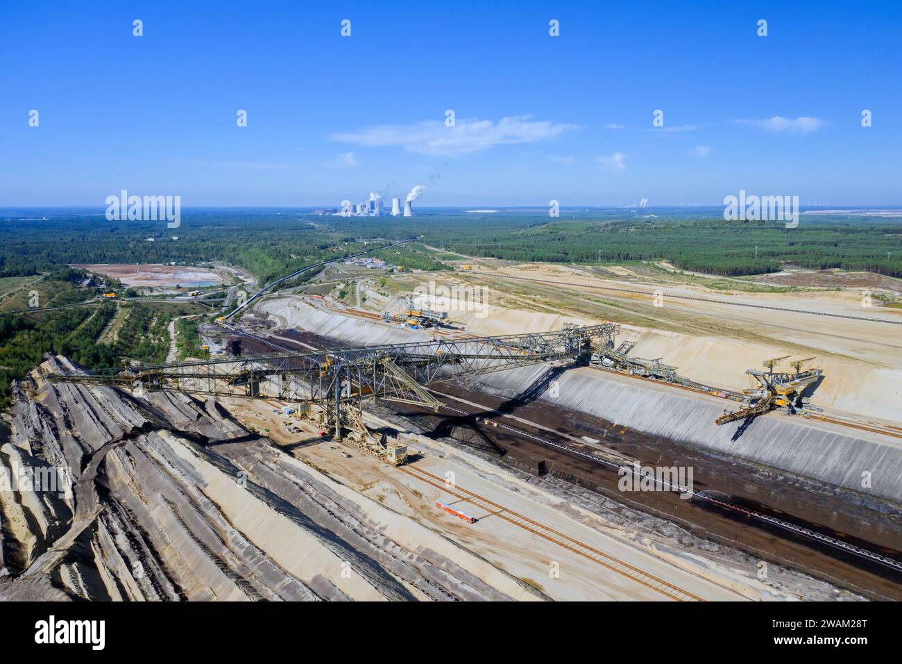 Brown coal being extracted by huge bucket-wheel excavator (BWE) at the ...