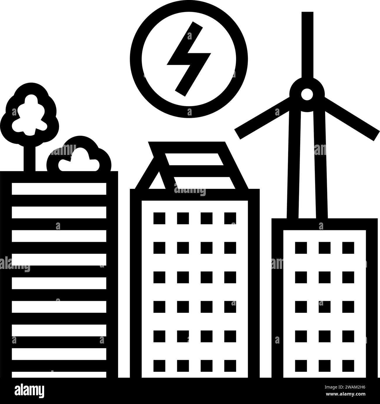 renewable energy integration green building line icon vector ...