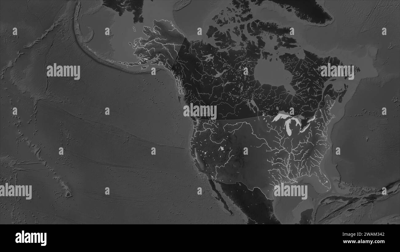 United States of America highlighted on a Grayscale elevation map with ...