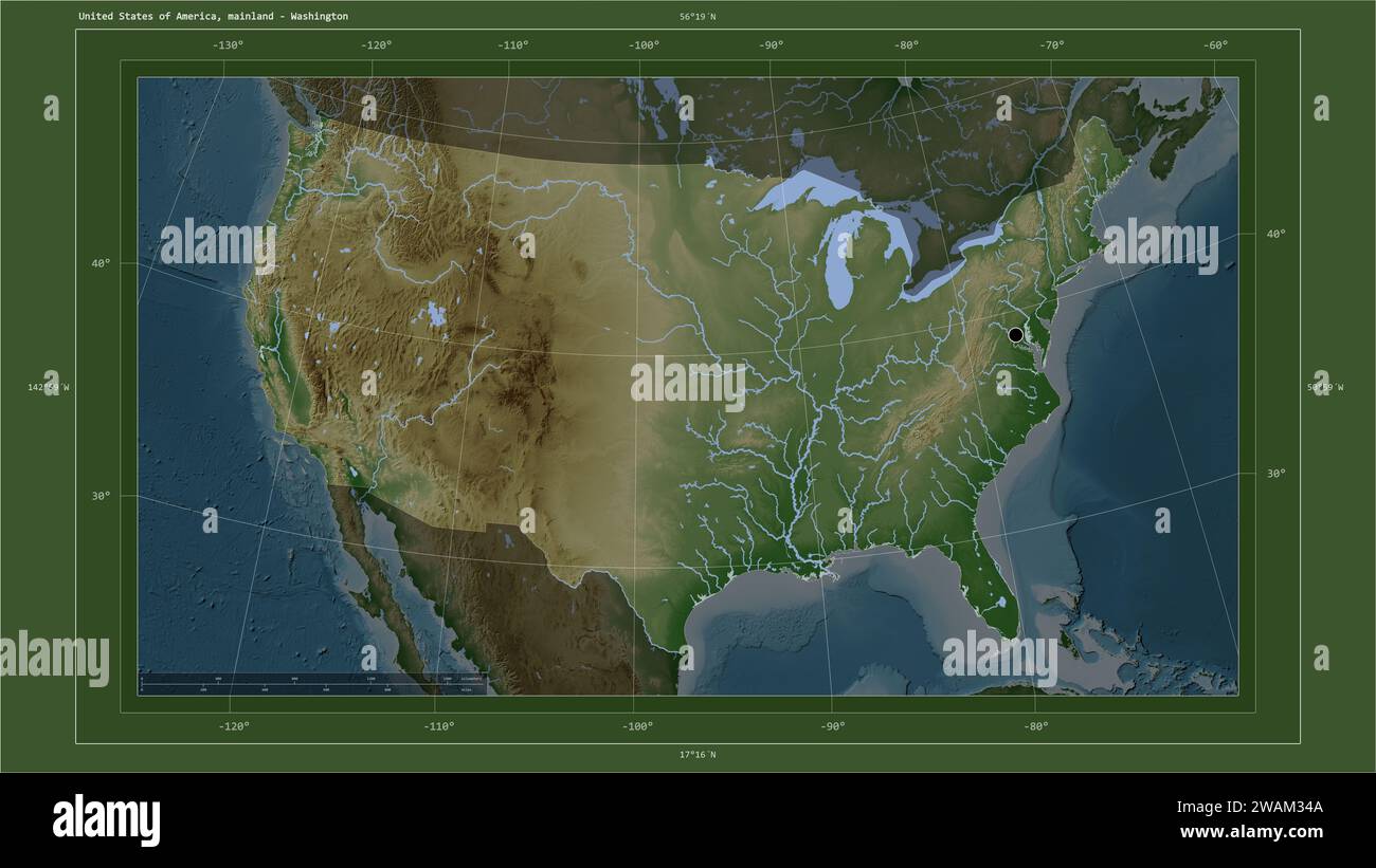 United States of America, mainland highlighted on a Pale colored ...