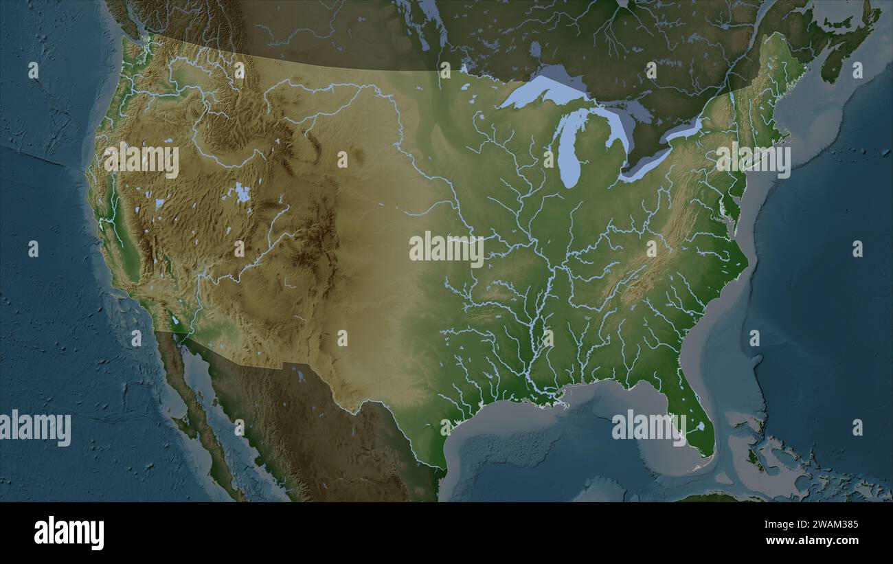 United States of America, mainland highlighted on a Pale colored ...