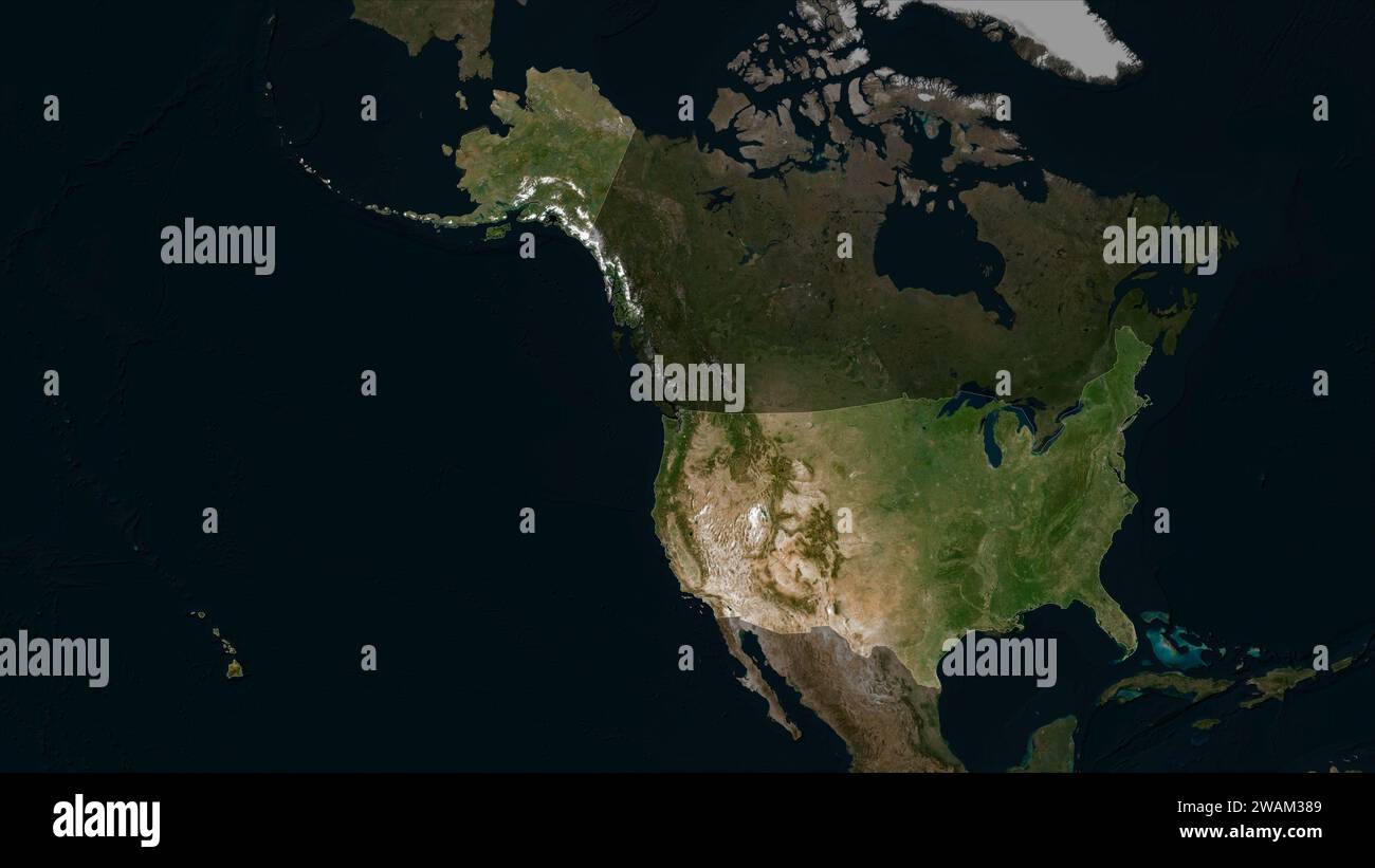 United States of America highlighted on a low resolution satellite map ...
