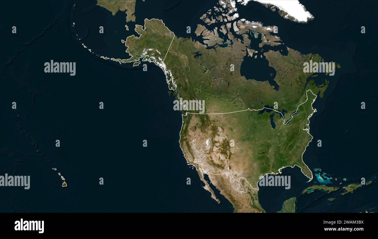 United States of America outlined on a low resolution satellite map ...