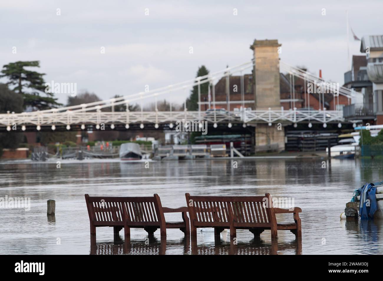 Marlow, UK. 5th January, 2024. The River Thames has burst it's banks in ...