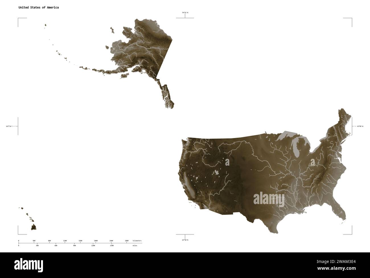 Shape of a elevation map colored in sepia tones with lakes and rivers ...
