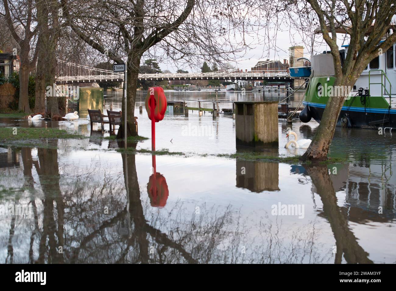 Marlow, UK. 5th January, 2024. The River Thames has burst it's banks in ...