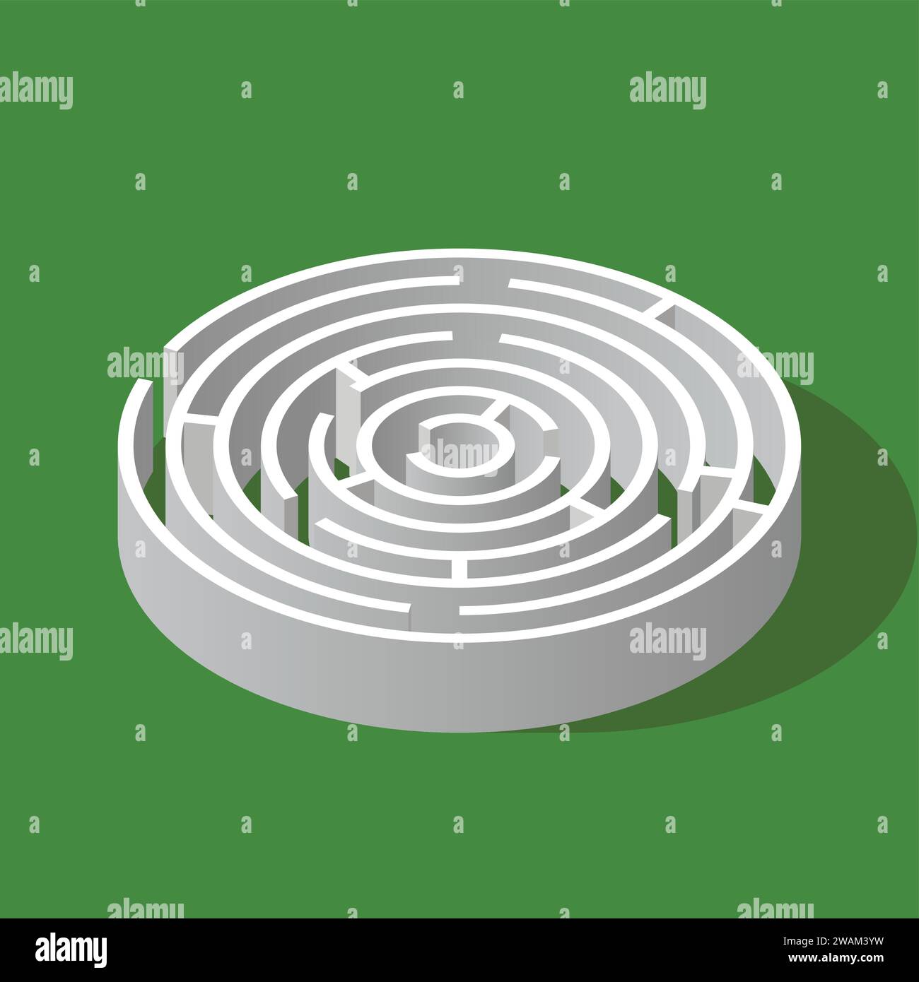 Labyrinth circle isometric game and maze fun puzzle isolated on green ... Labyrinth circle isometric game and maze fun puzzle isolated on green ...