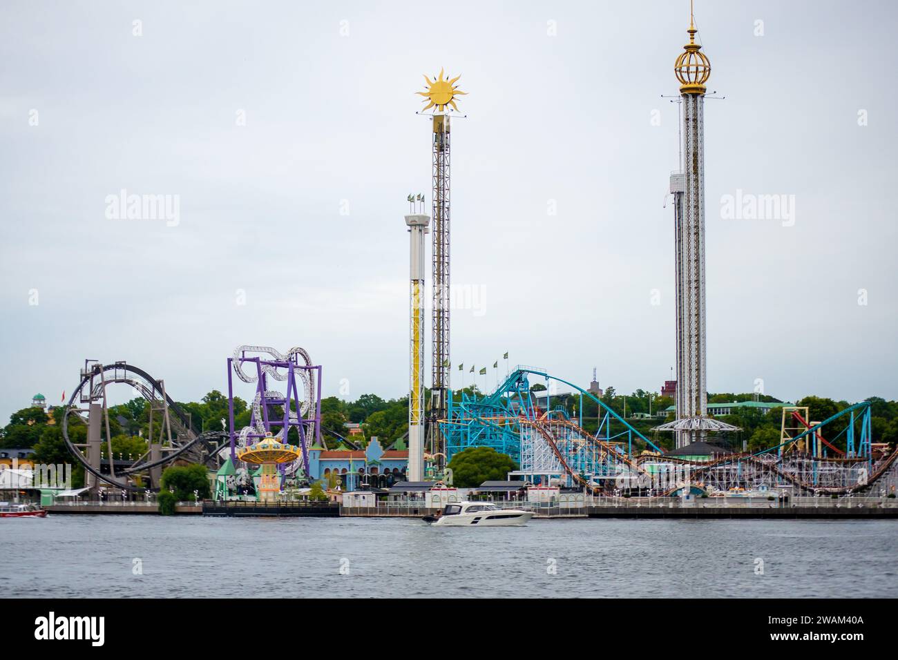The carnival rides in Grona Lund Amusement Park in Stockholm, Sweden ...