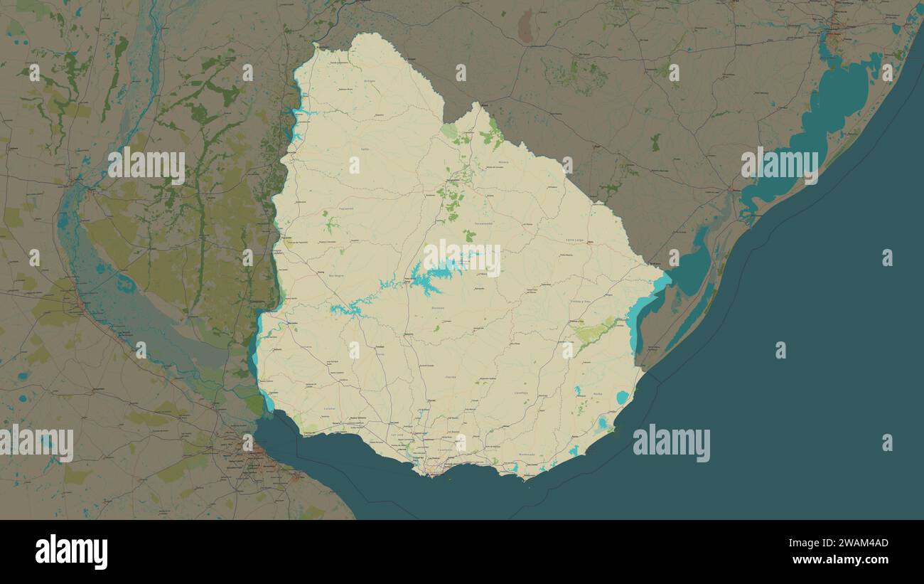 Uruguay highlighted on a topographic, OSM Humanitarian style map Stock ...
