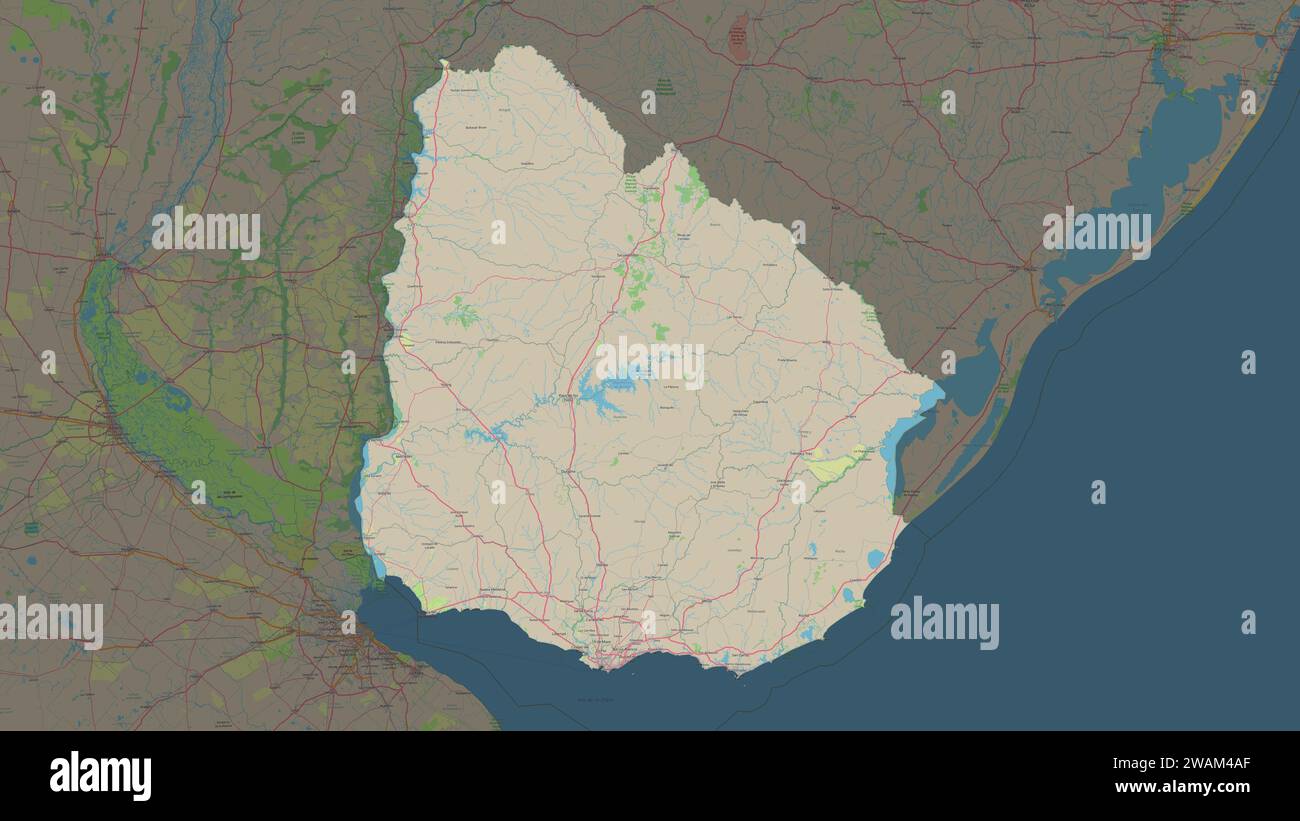 Uruguay highlighted on a topographic, OSM Germany style map Stock Photo ...