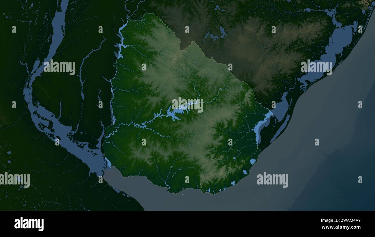 Uruguay highlighted on a Colored elevation map with lakes and rivers Stock Photo - Alamy