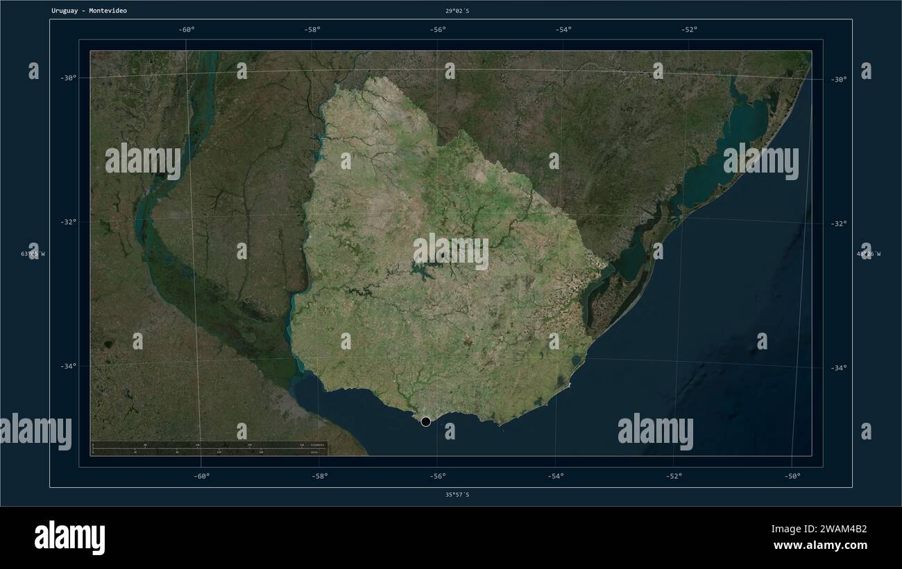 Uruguay highlighted on a high resolution satellite map map with the ...