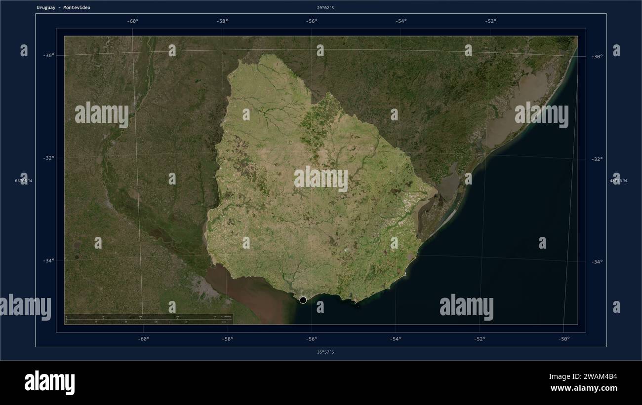 Uruguay highlighted on a low resolution satellite map map with the ...