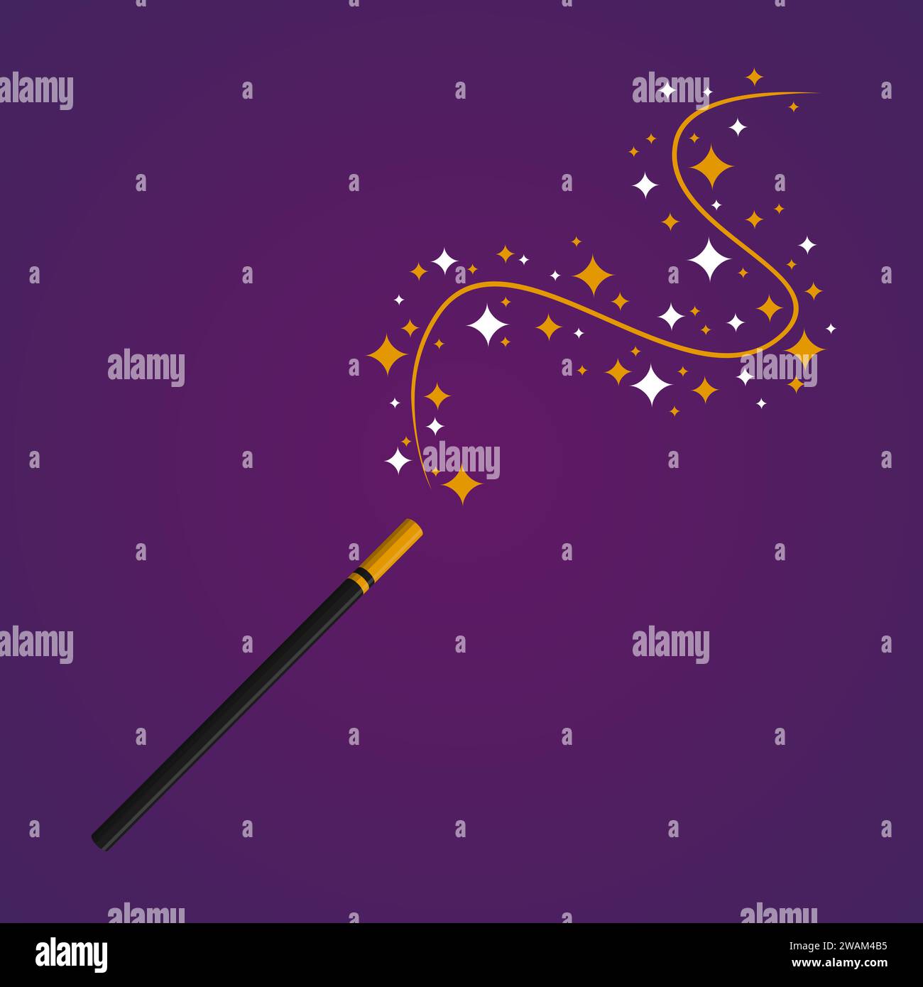 Magic Wand stick with stars on purple background. Sorcerer equipment ...