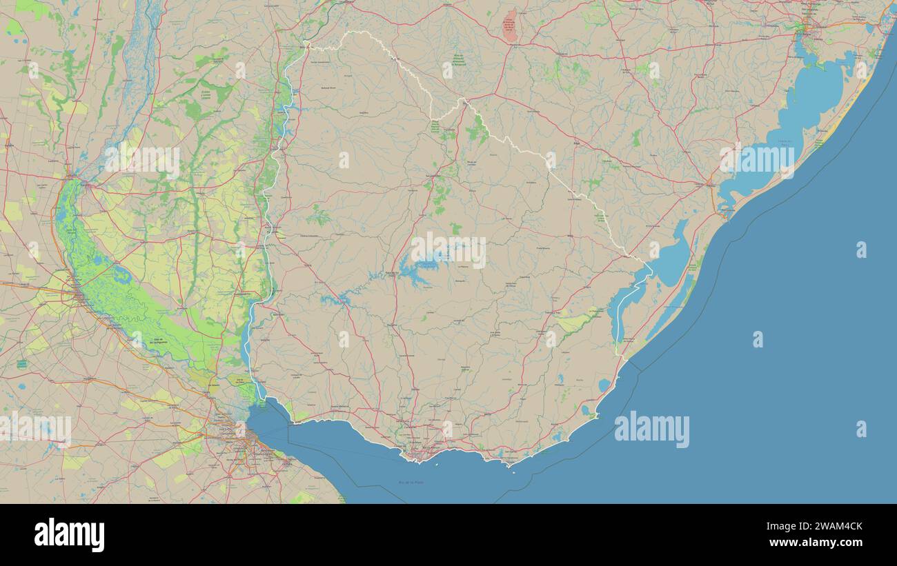 Uruguay outlined on a topographic, OSM Germany style map Stock Photo ...