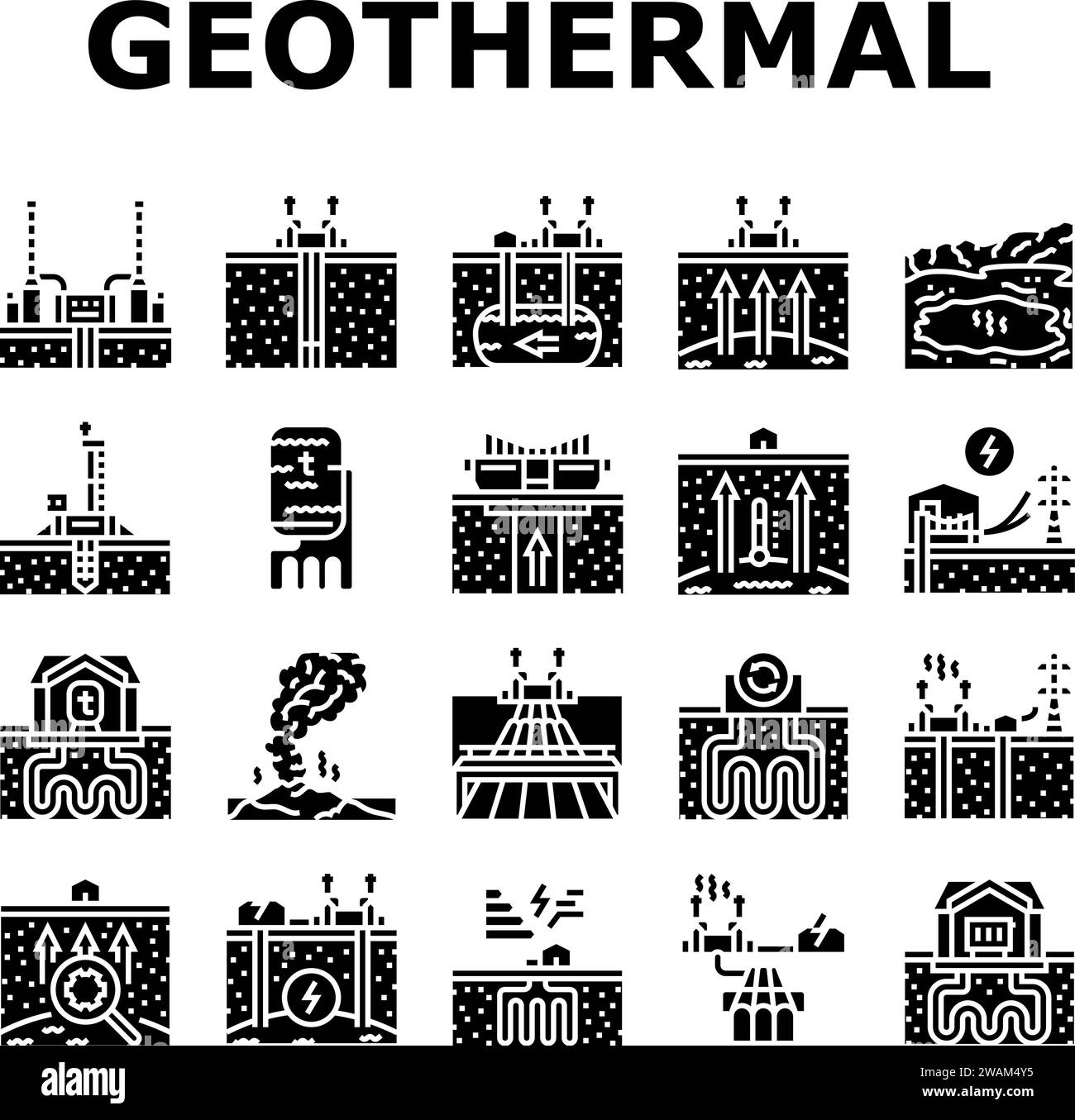 geothermal energy power plant icons set vector Stock Vector Image & Art ...