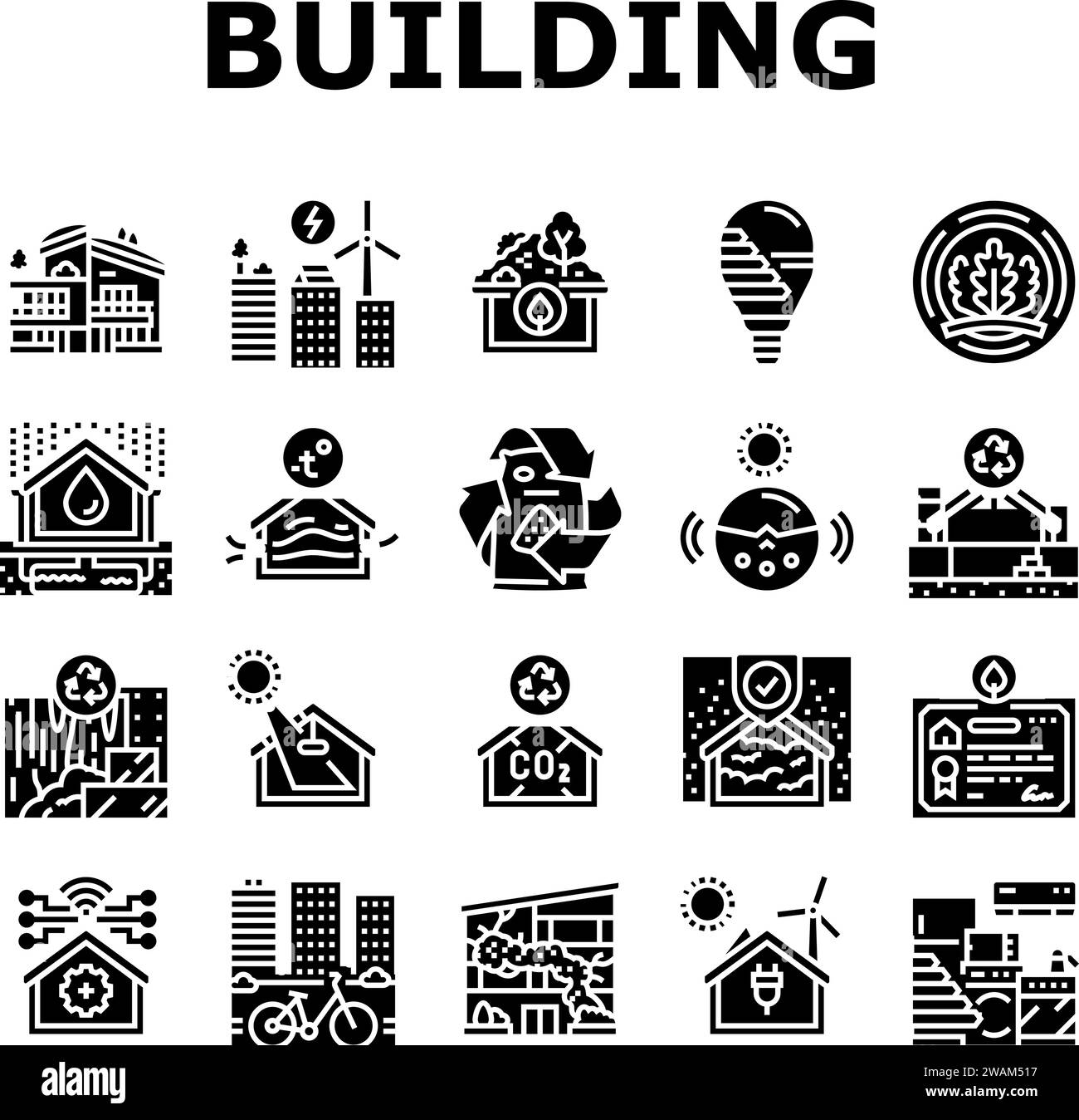 green building city eco office icons set vector Stock Vector Image ...