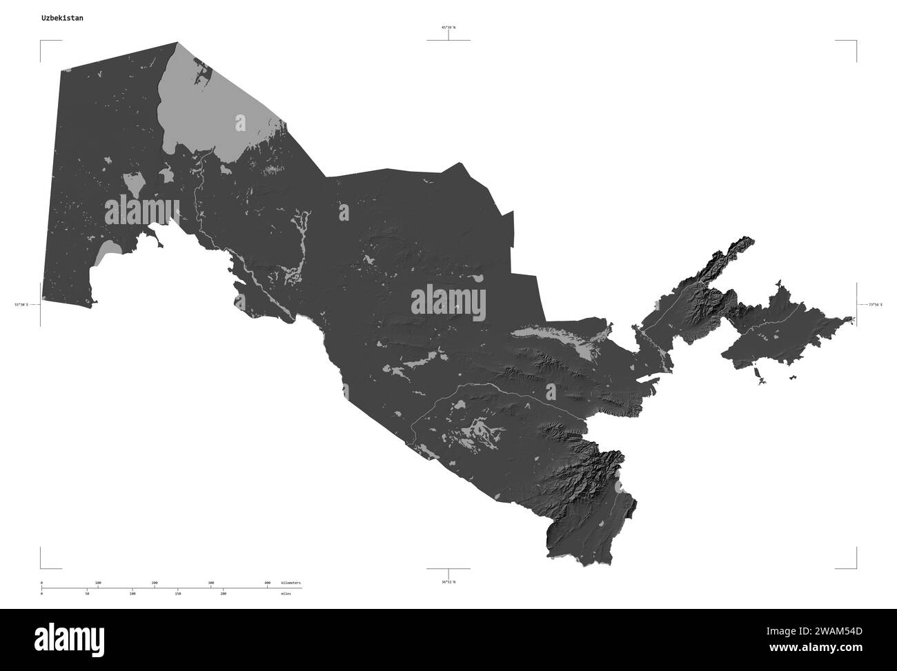 Shape of a Bilevel elevation map with lakes and rivers of the ...