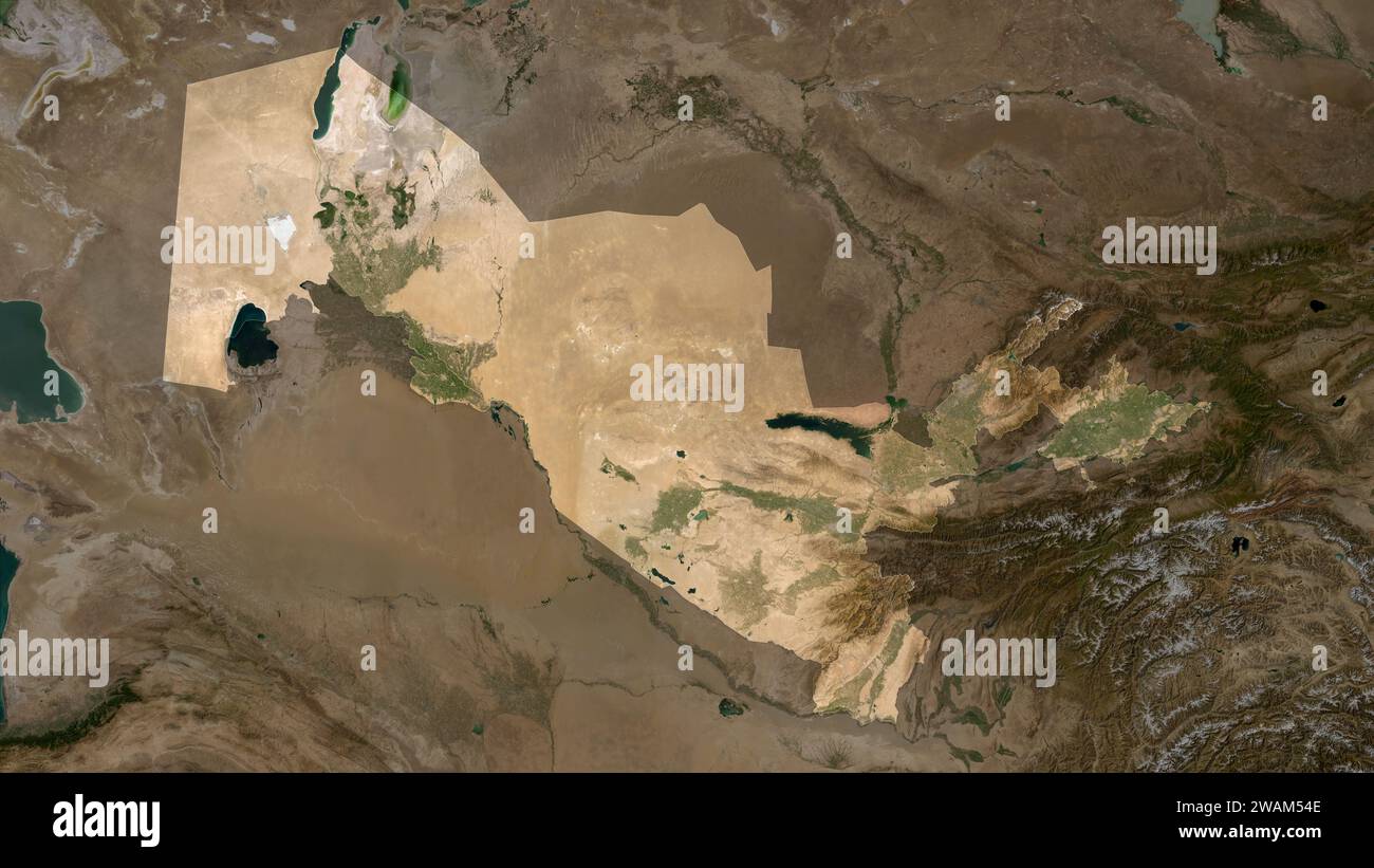 Uzbekistan highlighted on a low resolution satellite map Stock Photo - Alamy