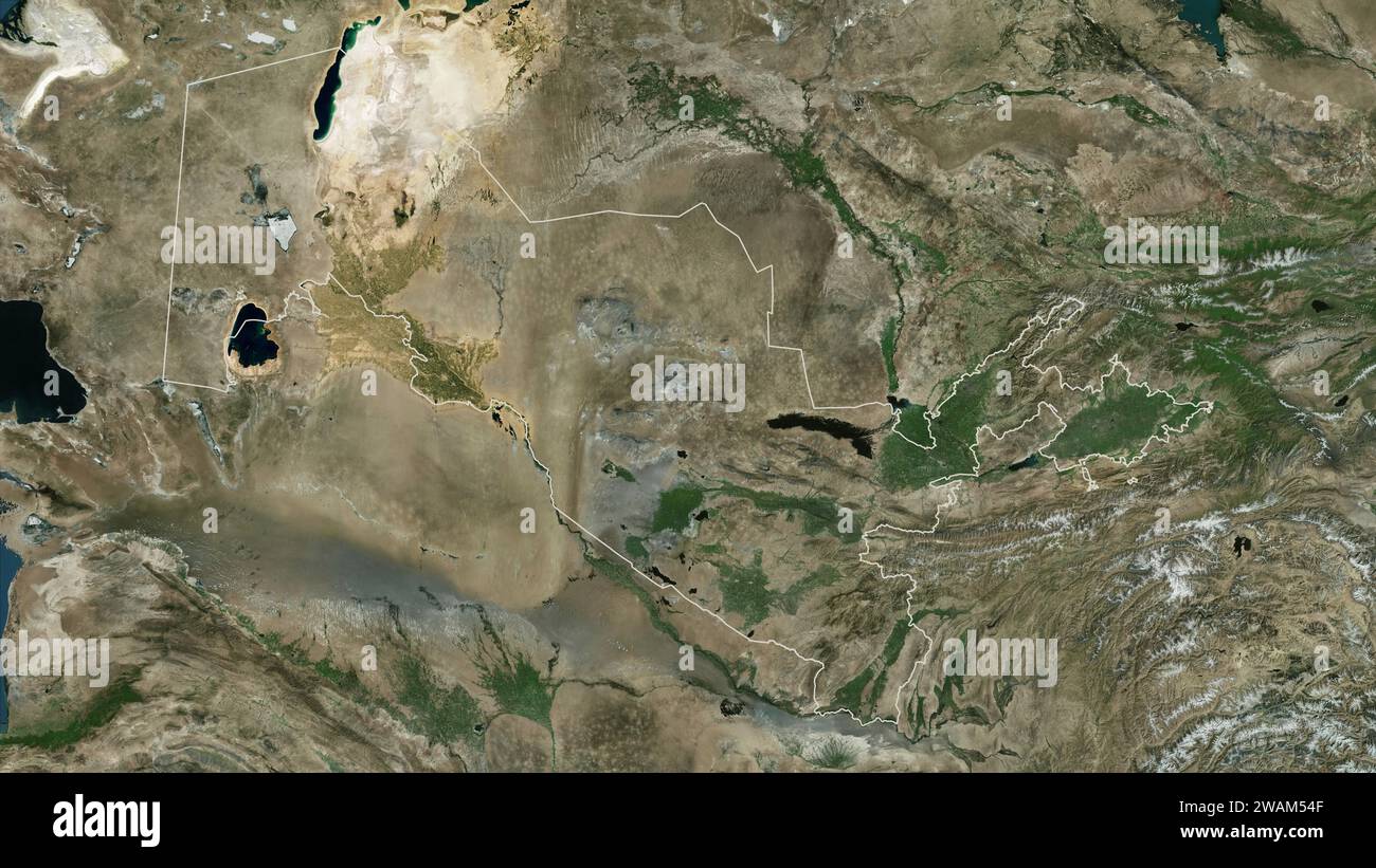 Uzbekistan outlined on a high resolution satellite map Stock Photo - Alamy