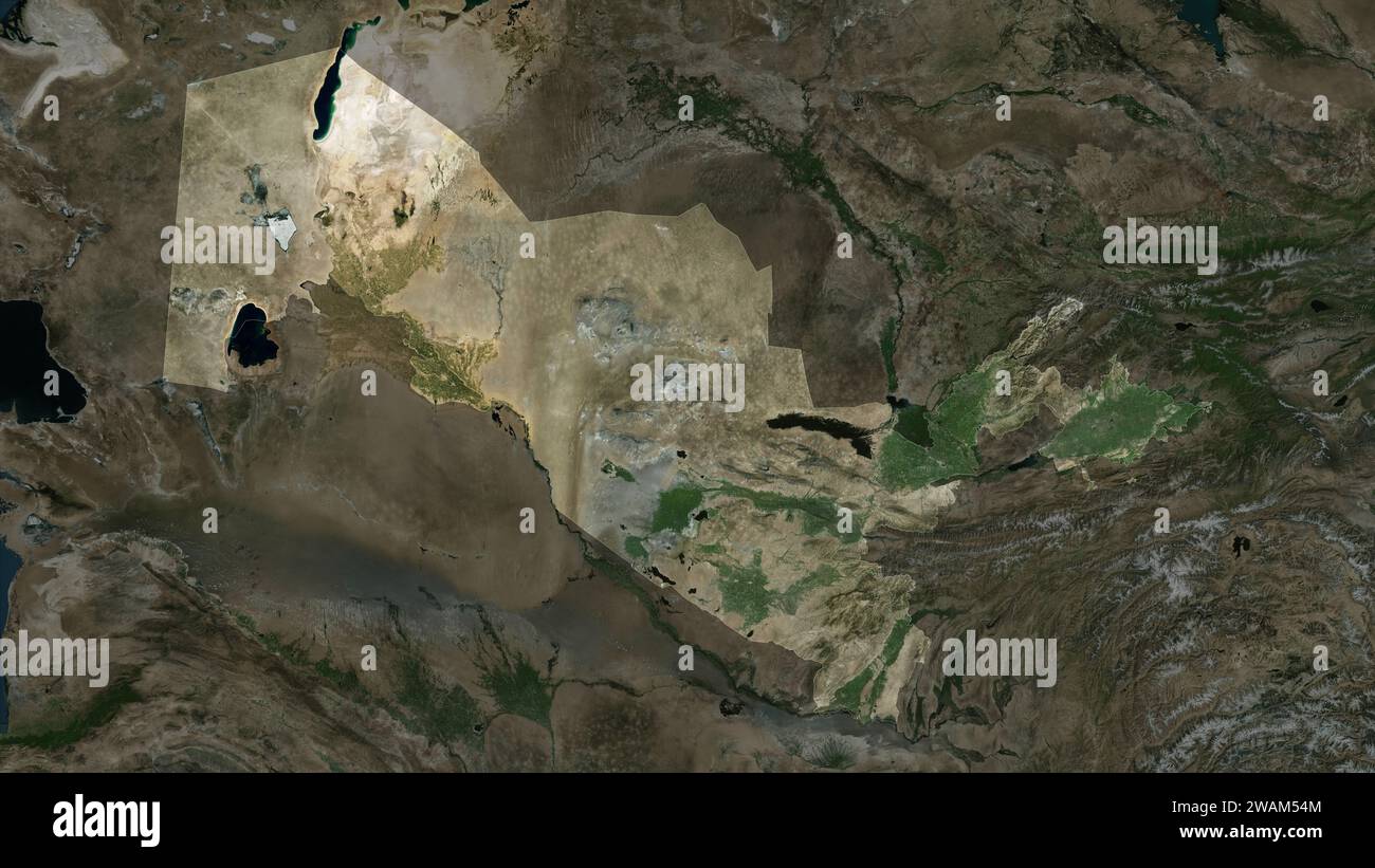Uzbekistan highlighted on a high resolution satellite map Stock Photo - Alamy