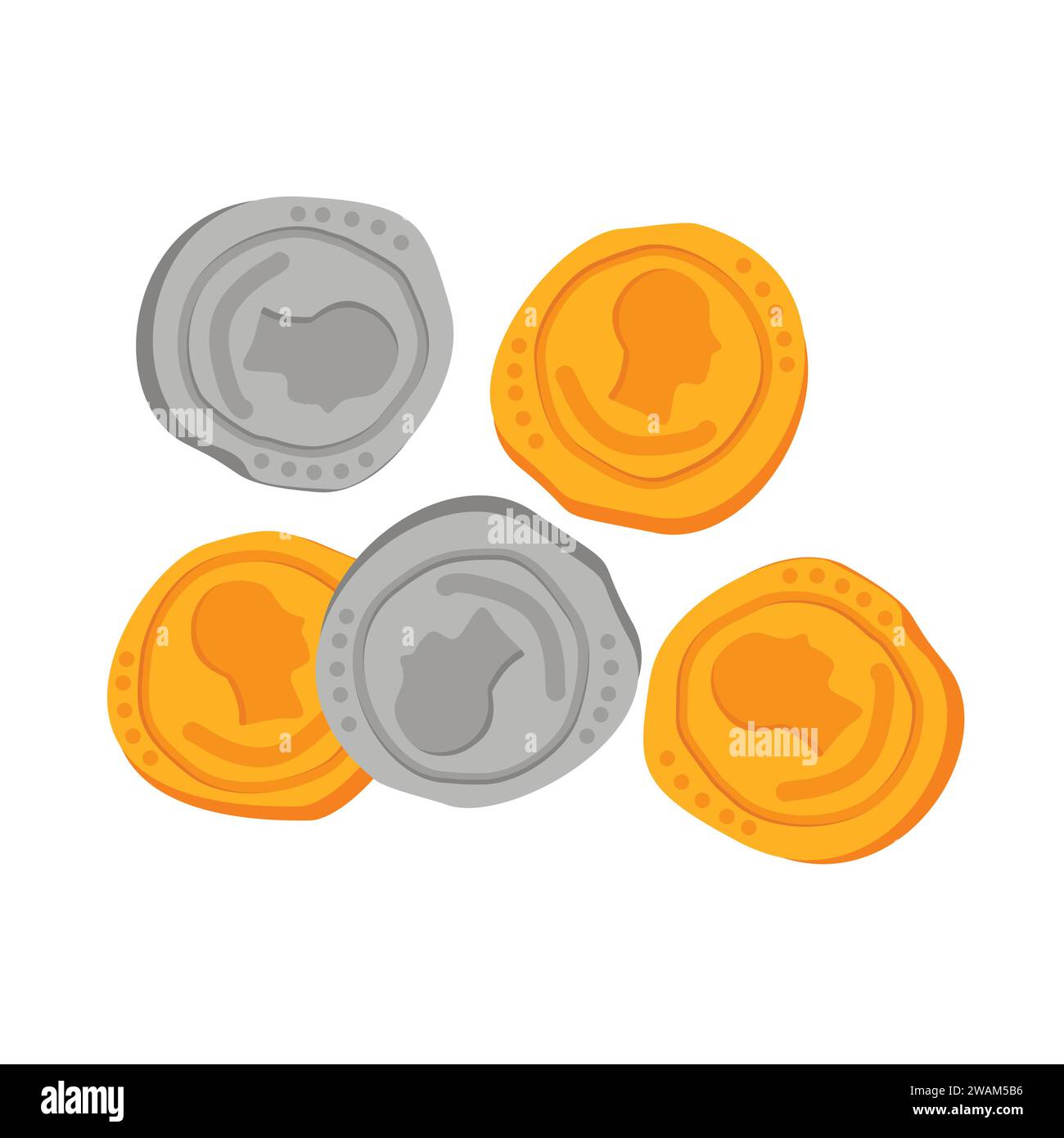 Gold and silver ancient Roman gold coins isolated on white background ...