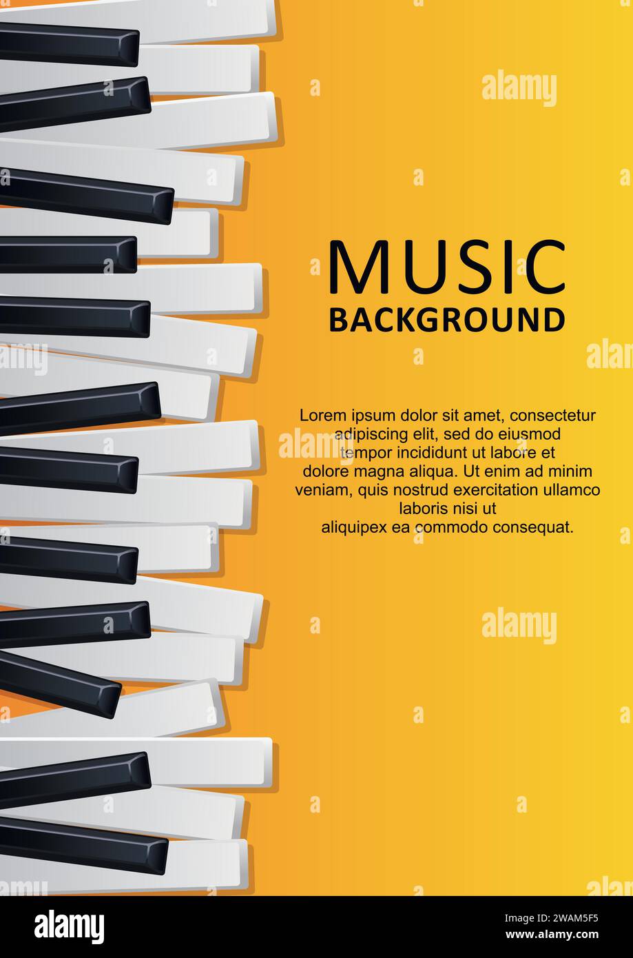 Musical yellow background with piano keys and text. Graphic design ...
