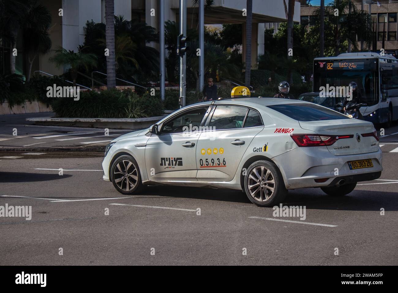 Tel Aviv, Israel – January 4, 2024 Israeli taxi driving in the streets ...