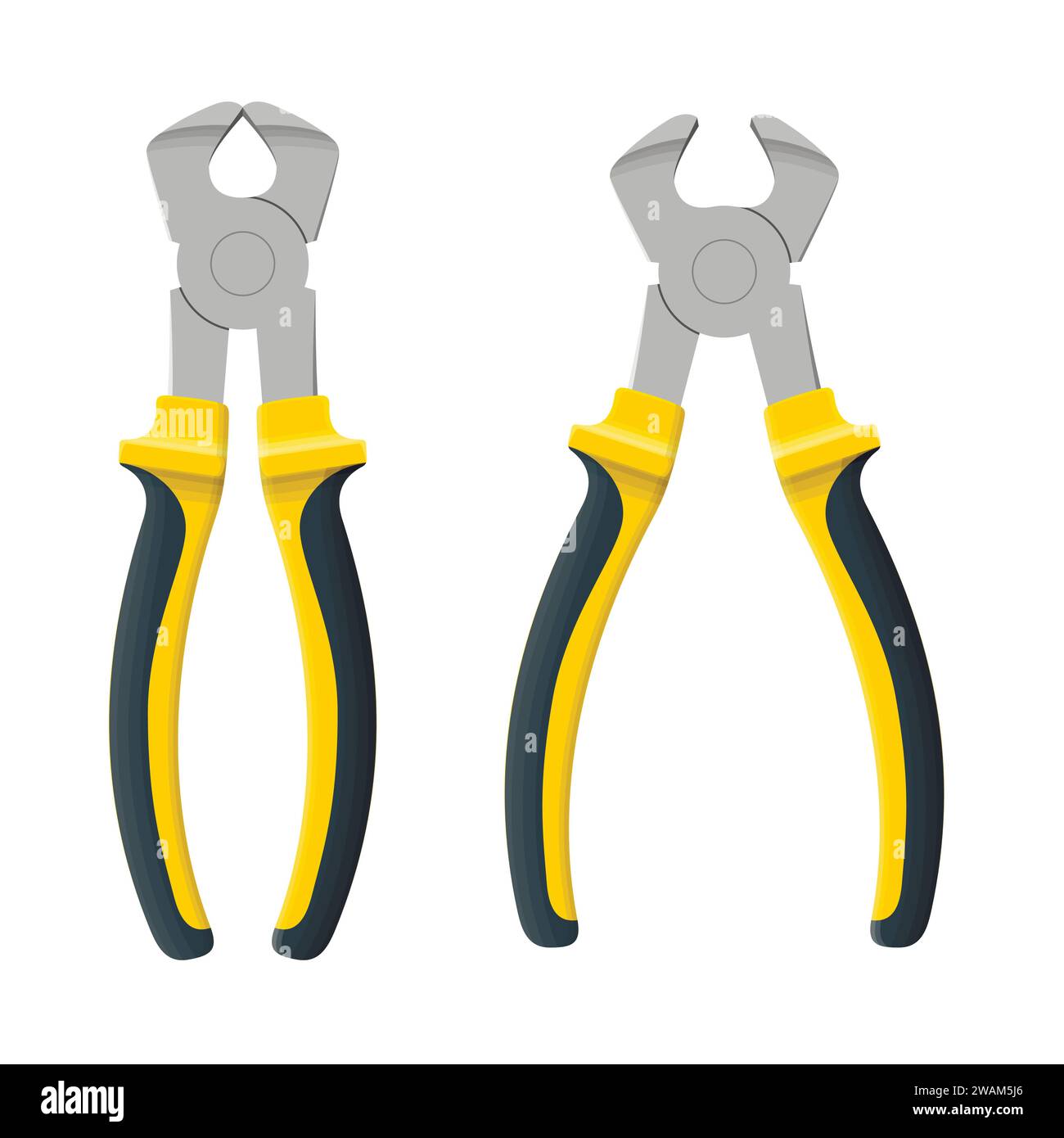 Cutting pliers open and close isolated on white background. Builder ...