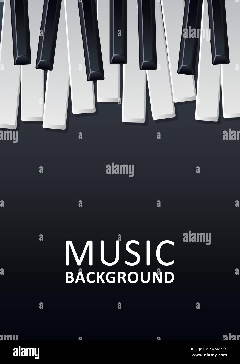 Musical black background with piano keys and text. Graphic design ...