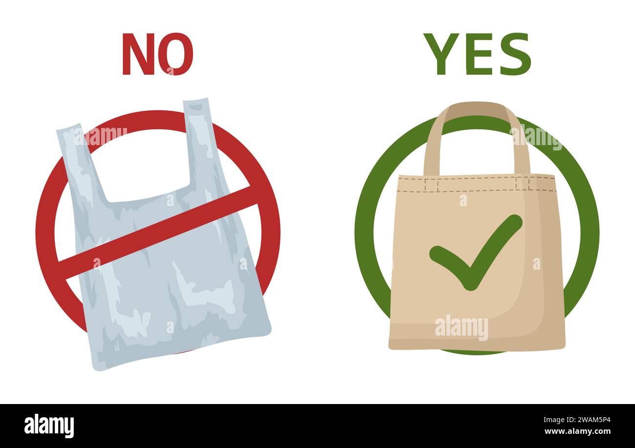 Pollution problem concept. Plastic bag and eco bag isolated on white ...