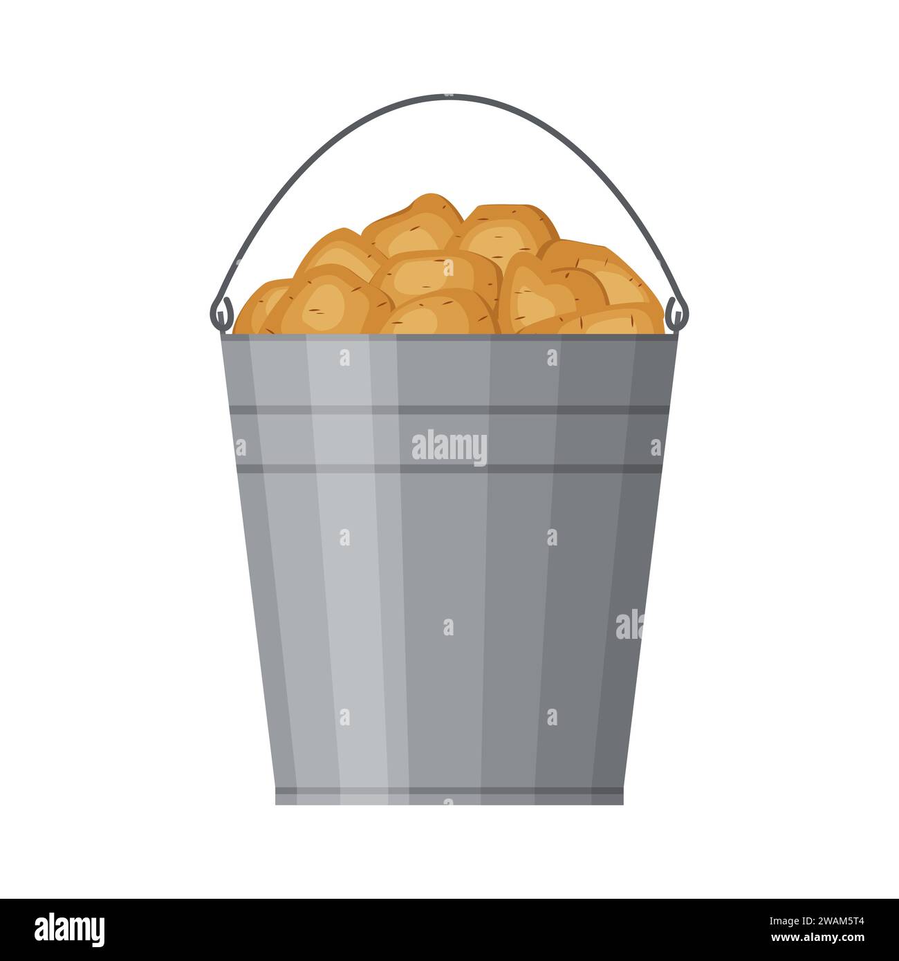 Metal bucket filled with potatoes isolated on white background ...