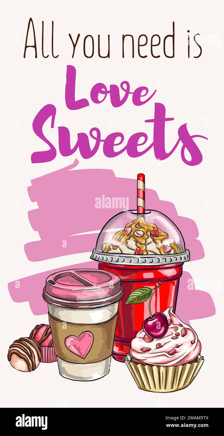 Illustration set for Valentine's Day themed designs, coffee cookies ...