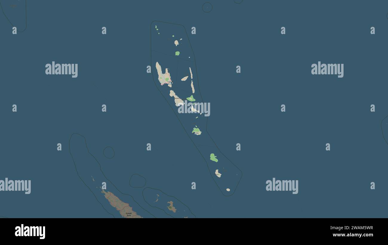 Vanuatu highlighted on a topographic, OSM Germany style map Stock Photo ...