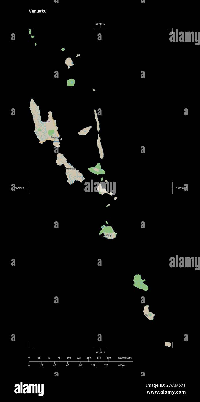 Shape of a topographic, OSM standard style map of the Vanuatu, with ...