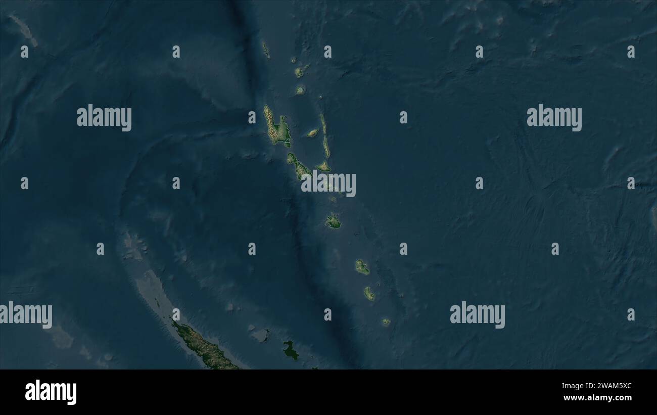 Vanuatu highlighted on a Colored elevation map with lakes and rivers ...