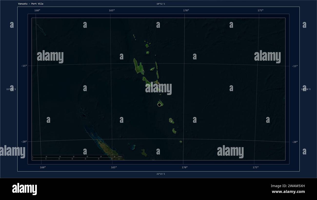 Vanuatu highlighted on a low resolution satellite map map with the ...