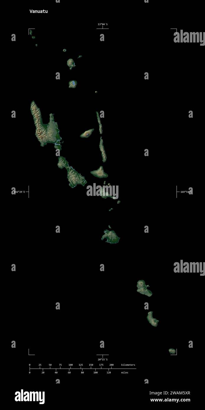 Shape of a Colored elevation map with lakes and rivers of the Vanuatu ...