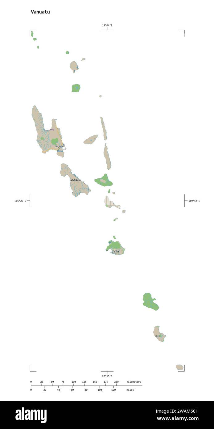 Shape of a topographic, OSM standard style map of the Vanuatu, with ...