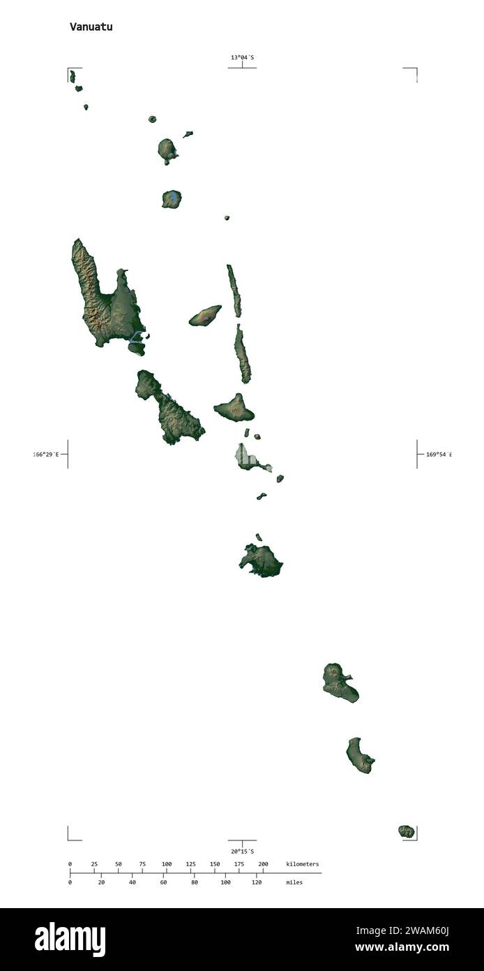 Shape of a Colored elevation map with lakes and rivers of the Vanuatu ...