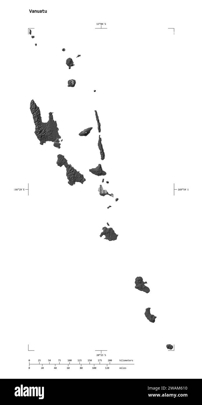 Shape of a Bilevel elevation map with lakes and rivers of the Vanuatu ...