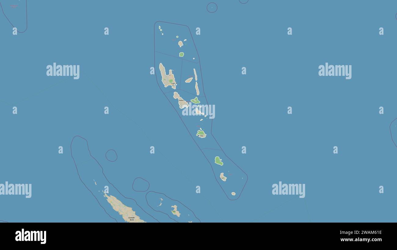Vanuatu outlined on a topographic, OSM standard style map Stock Photo ...