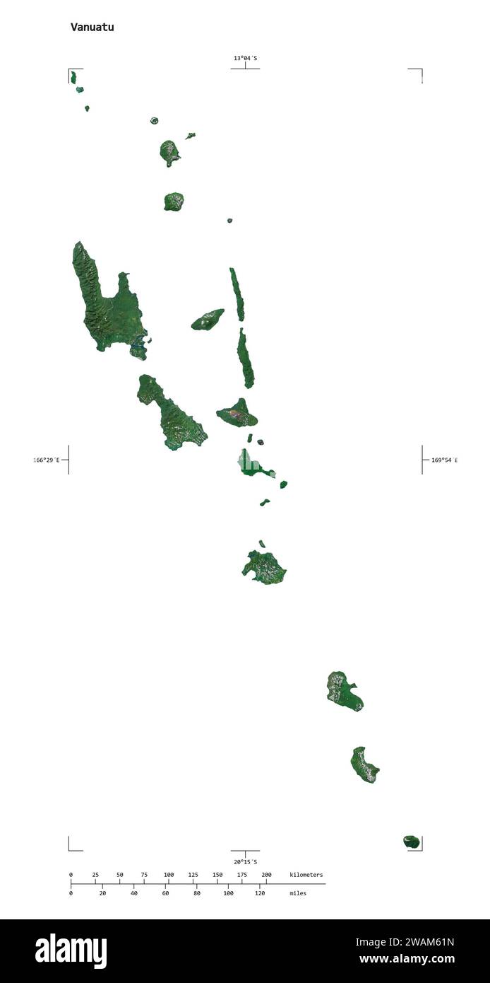 Shape of a high resolution satellite map of the Vanuatu, with distance ...