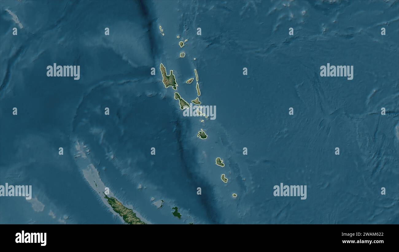 Vanuatu outlined on a Colored elevation map with lakes and rivers Stock ...