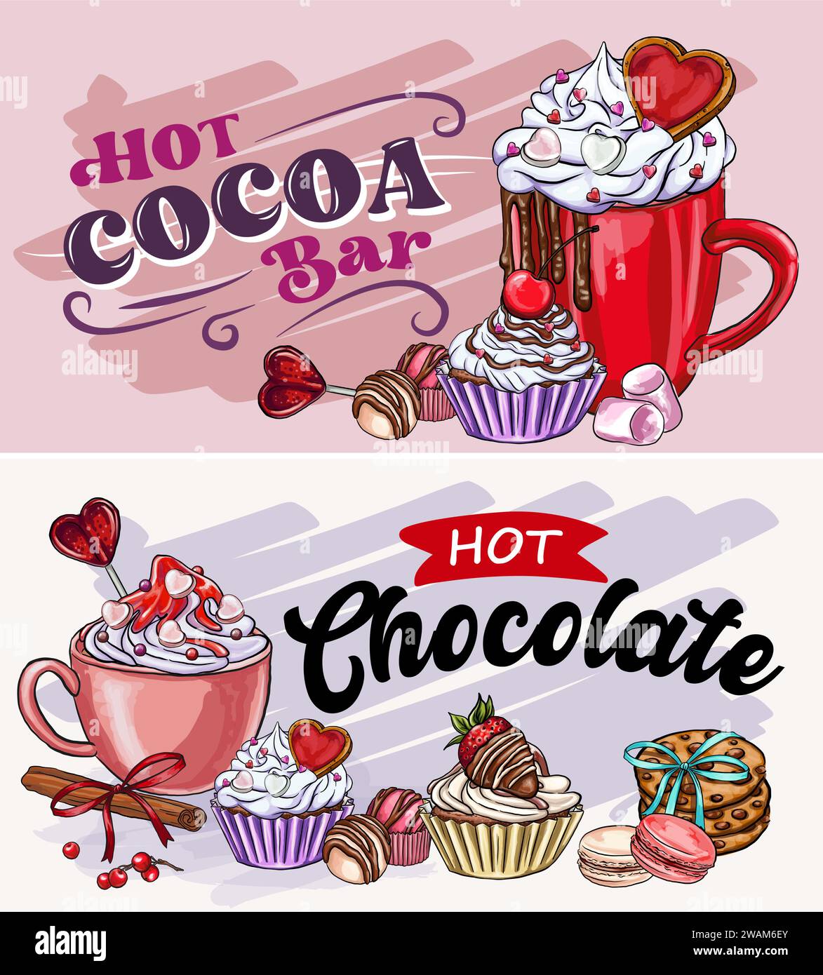 Illustration set for Valentine's Day themed designs, coffee cookies ...